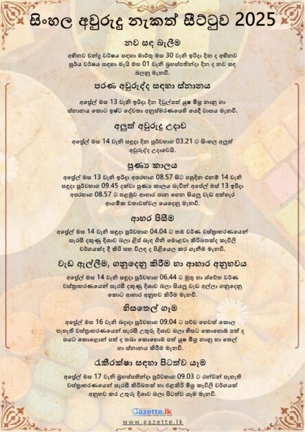 Aluth Avurudu Nakath Sittuwa Avurudu Litha 2025 Download - Gazette.lk