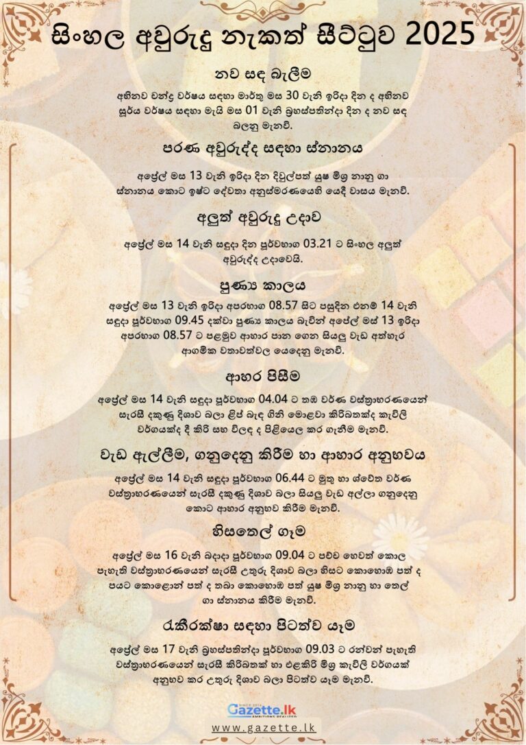 Aluth Avurudu Nakath Sittuwa Avurudu Litha 2025 Download - Gazette.lk
