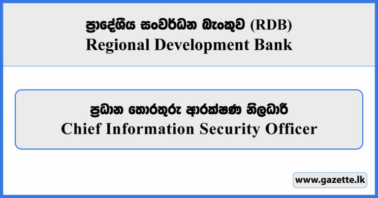 Chief Information Security Officer - RDB Vacancies 2025 - Gazette.lk