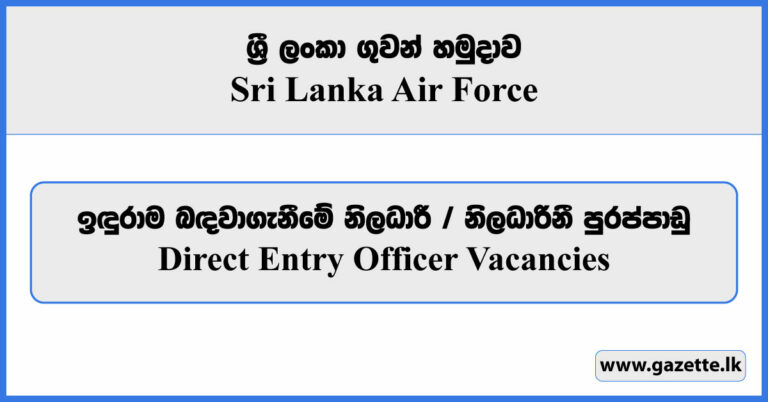 Sri Lanka Air Force Vacancies 2023 - Direct Entry Officer - Gazette.lk
