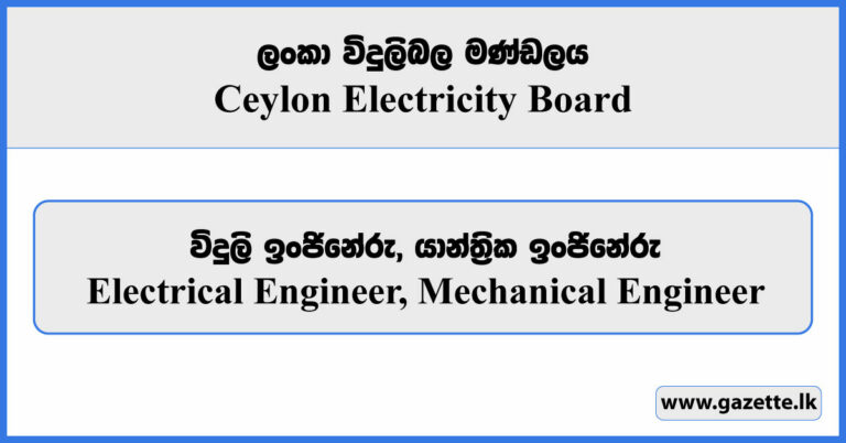 Electrical Engineer, Mechanical Engineer - Ceylon Electricity Board Vacancies 2024 - Gazette.lk