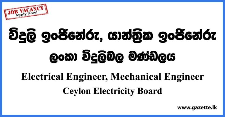 Electrical Engineer, Mechanical Engineer - Ceylon Electricity Board Vacancies 2023 - Gazette.lk