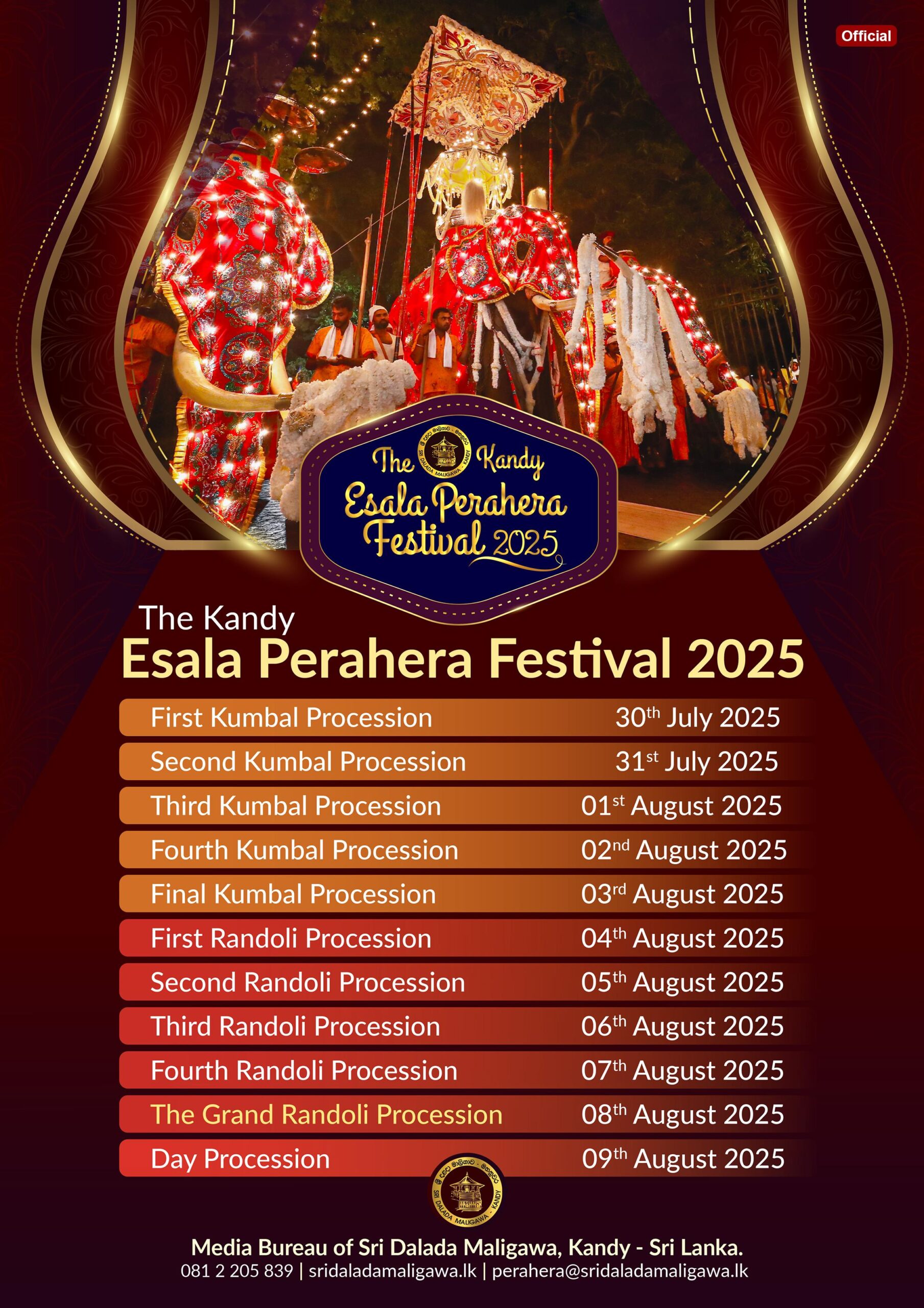 Kandy Perahera 2025 Schedule & Perahera Route - Gazette.lk