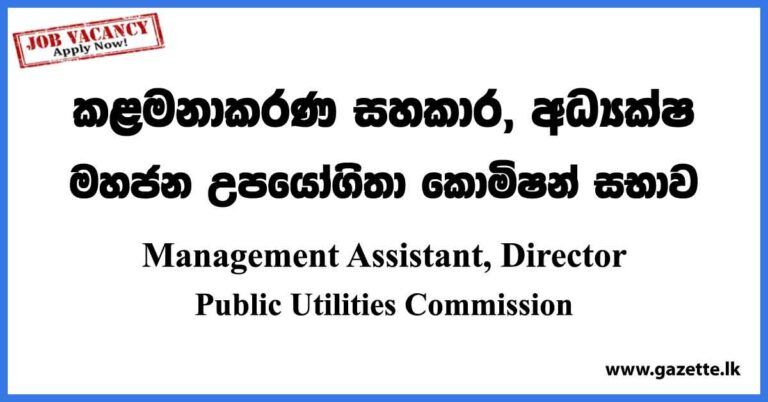 Management Assistant Vacancies, Director - Public Utilities Commission Vacancies 2023 - Gazette.lk